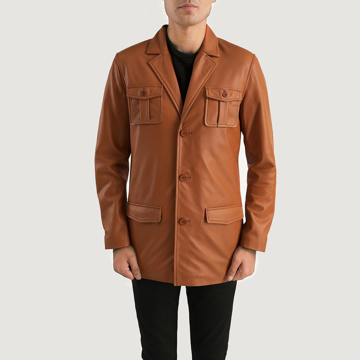 Ray Cutler Tan Brown Leather Blazer For Men – The Jacket Maker