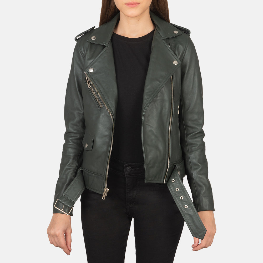 Women's Alison Green Leather Biker Jacket – The Jacket Maker